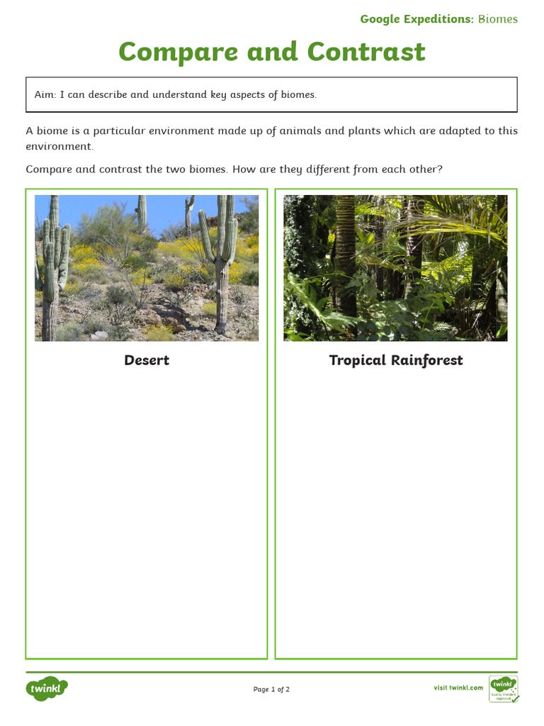 Compare and Contrast: Desert Tropical Rainforest | PDF