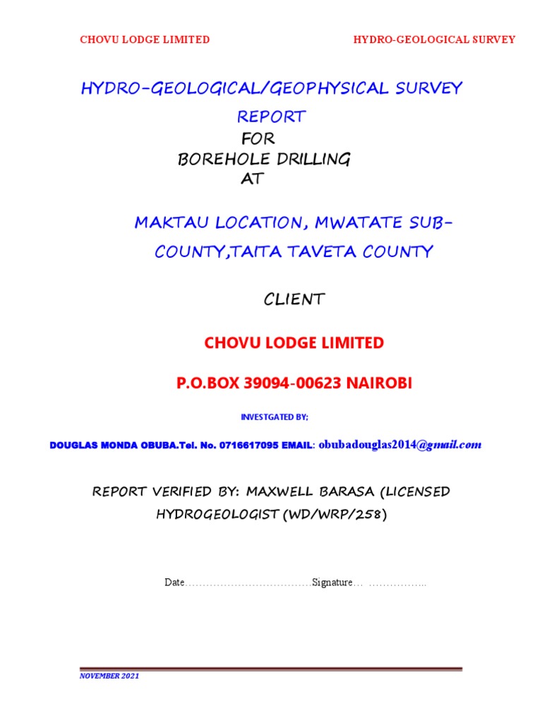 Chovu Lodge Limited Hydrogeological Survey Report Community | PDF ...