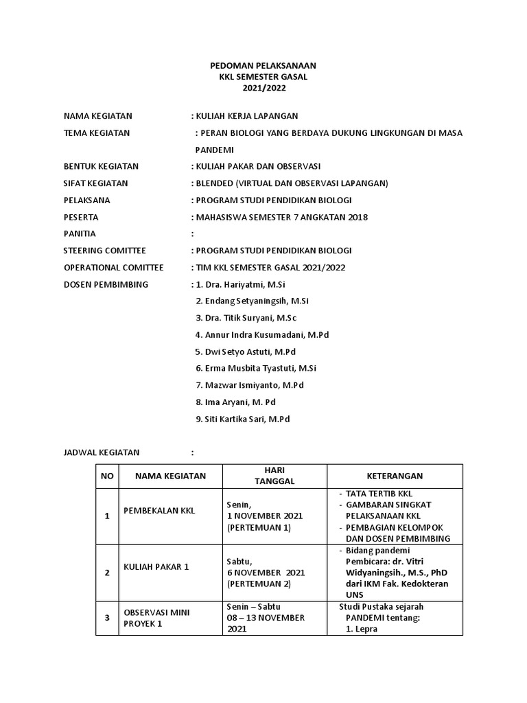 Pedoman Pelaksanaan KKL 2021 | PDF