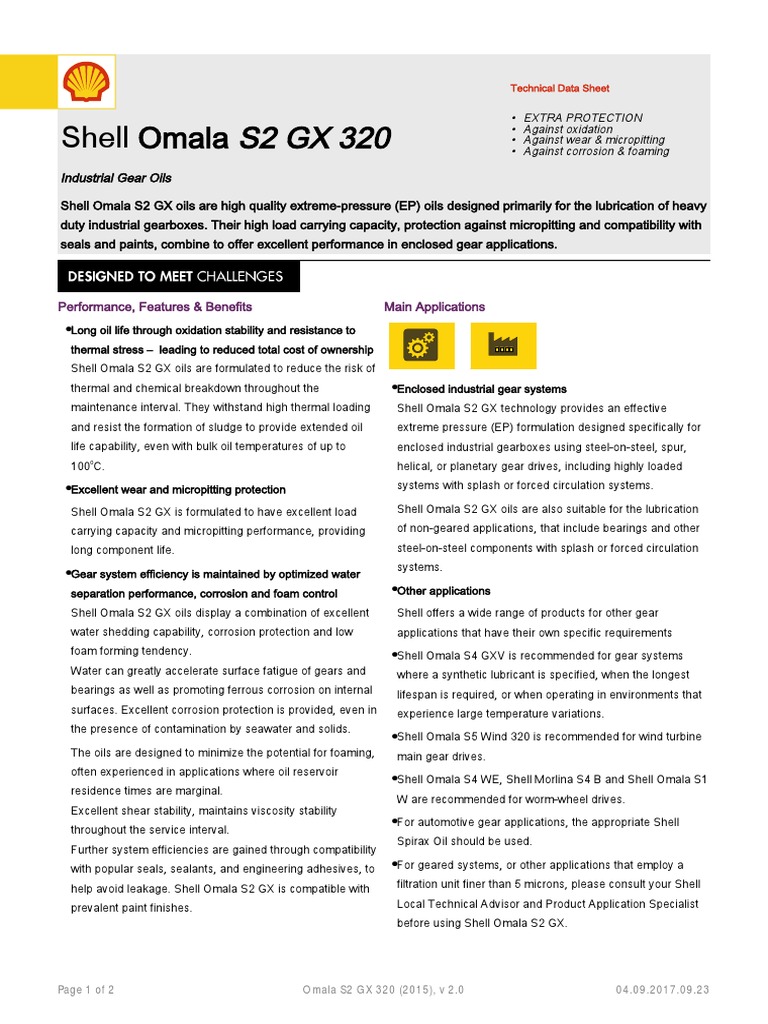 Shell Omala s2 GX 320 Tds | PDF | Lubricant | Gear