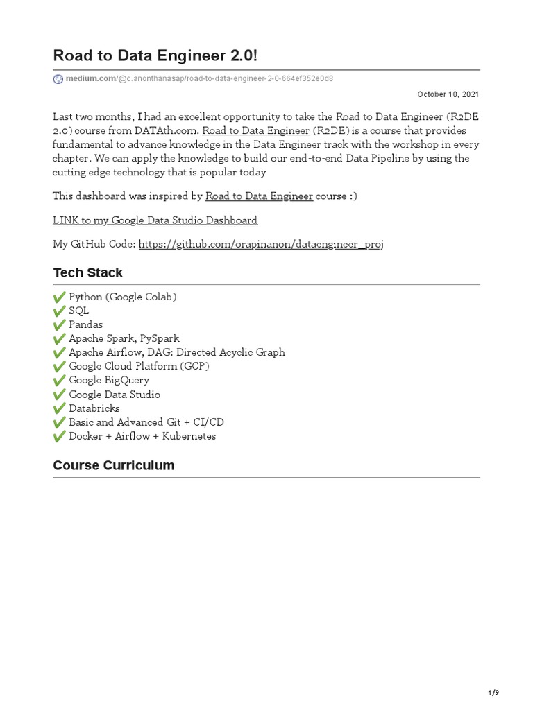 Road To Data Engineer | PDF | Cloud Computing | Apache Spark