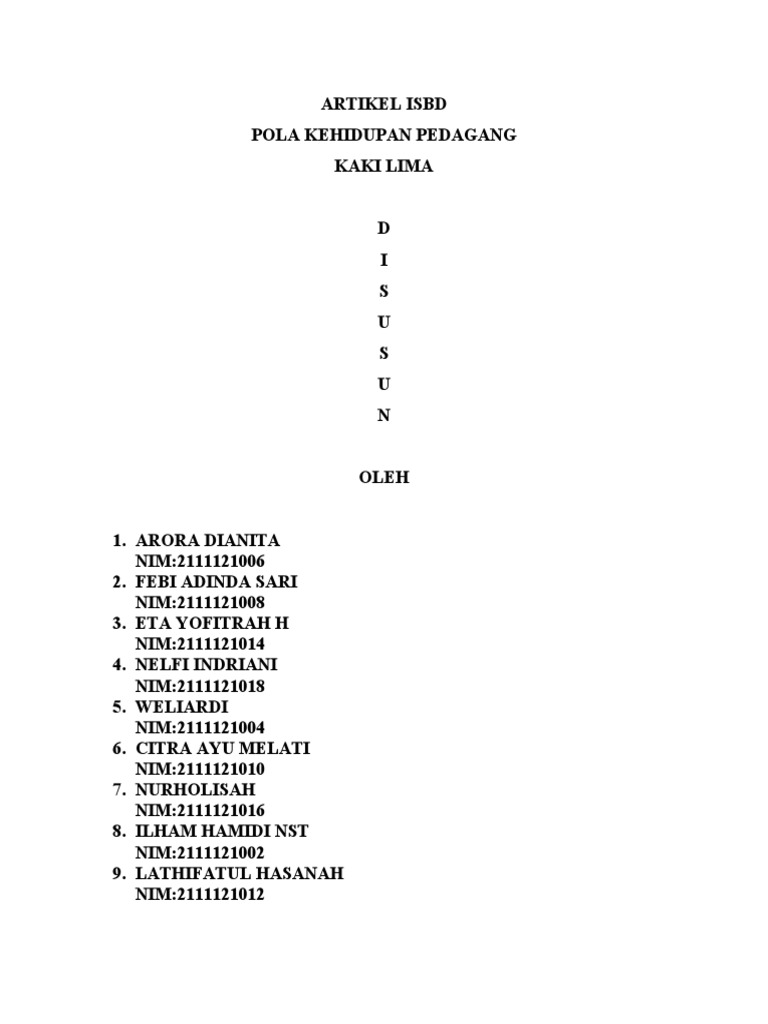 Artikel Kelompok 6 Mengenai Pedagang Kaki Lima Pkl Pdf