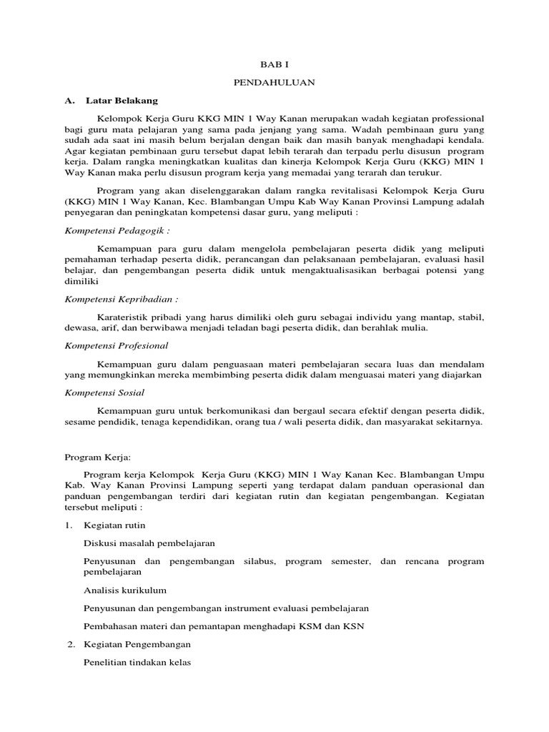 Program Kerja KKG Min 1 Way Kanan 1 | PDF
