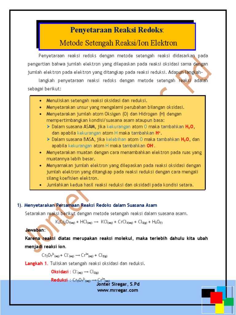 Penyetaraan Reaksi Redoks Metode Setengah | PDF | Metode & Bahan Ajar ...