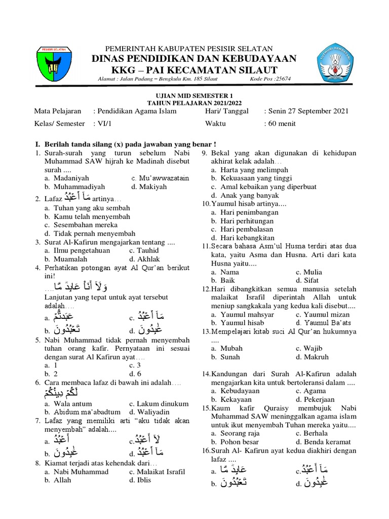 Soal Mid 1 Kelas 6 Pai | PDF