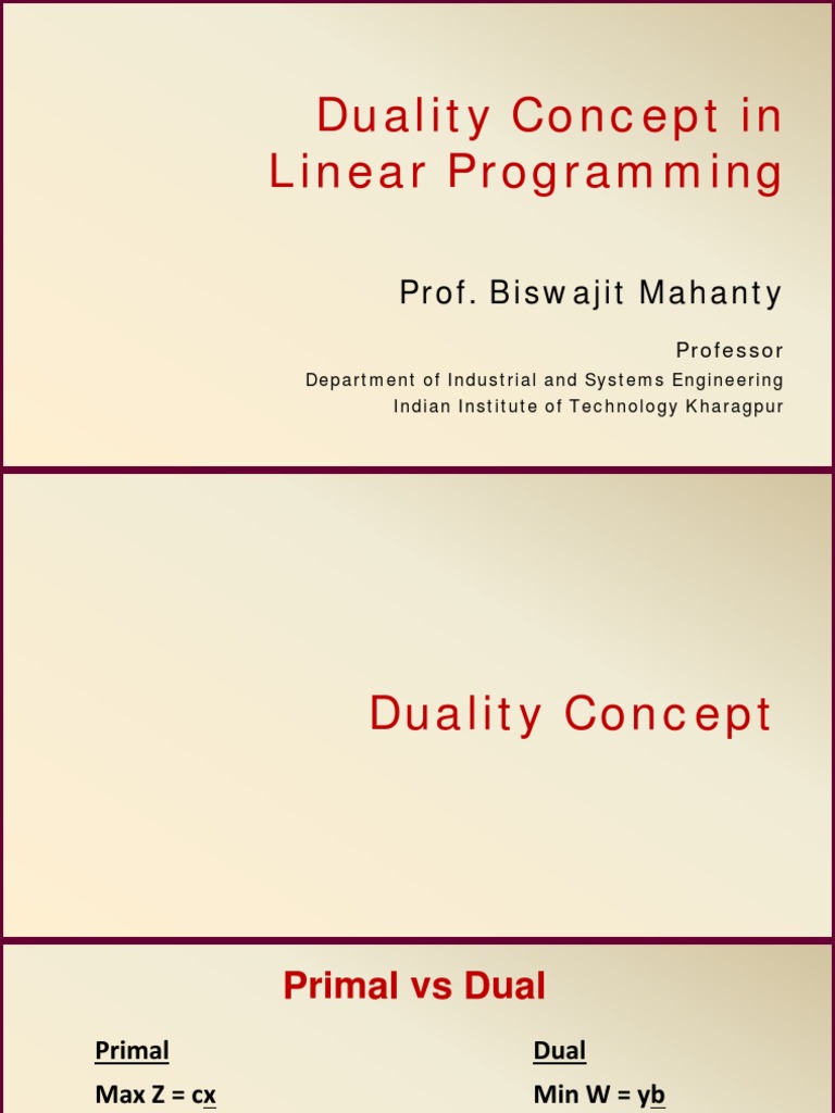 Duality In Linear Programming An Explanation Of Primal And Dual Problems Pdf Linear