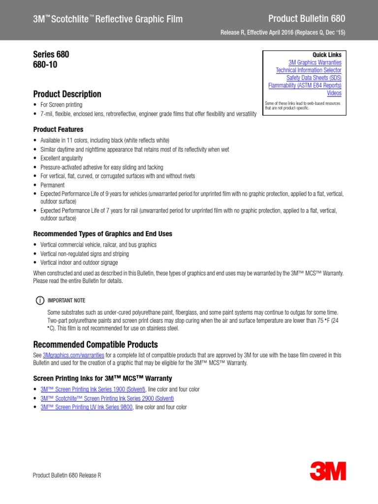 3M Re Ective Graphic Film Scotchlite: Series 680 680-10 | PDF | Legal ...