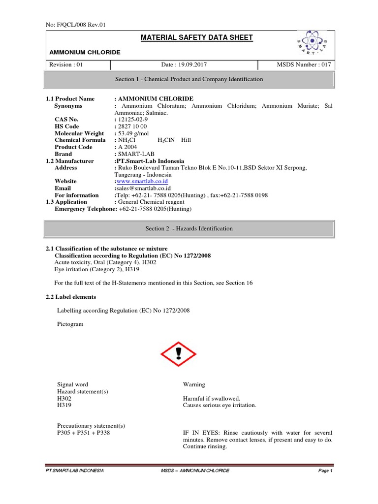 Material Safety Data Sheet: WWW - Smartlab.co - Id | PDF | Toxicity ...