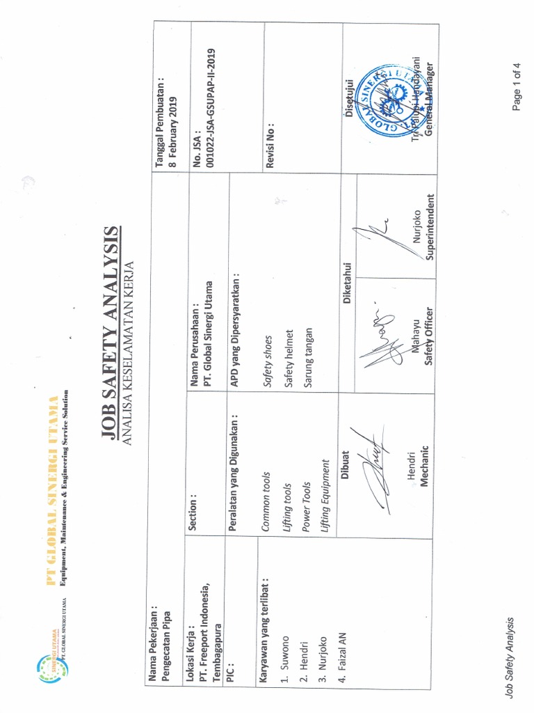 JOB SAFETY ANALYSIS Pengecatan Pipa | PDF