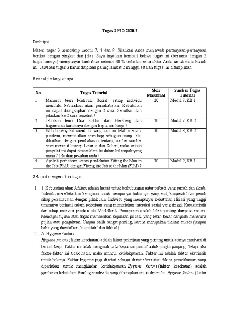 Tugas PIO: Motivasi, Stres, dan Ergonomi | PDF | Karier & Perkembangan | Pengembangan Diri