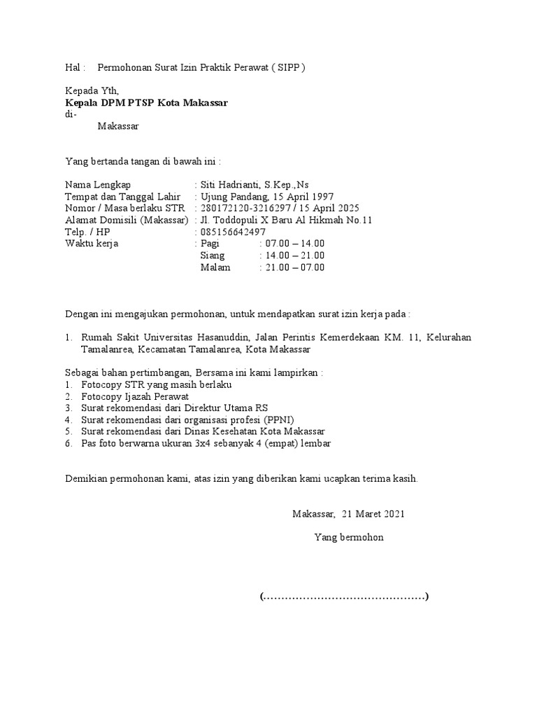 Perawat - FORM Pengajuan SIPP | PDF