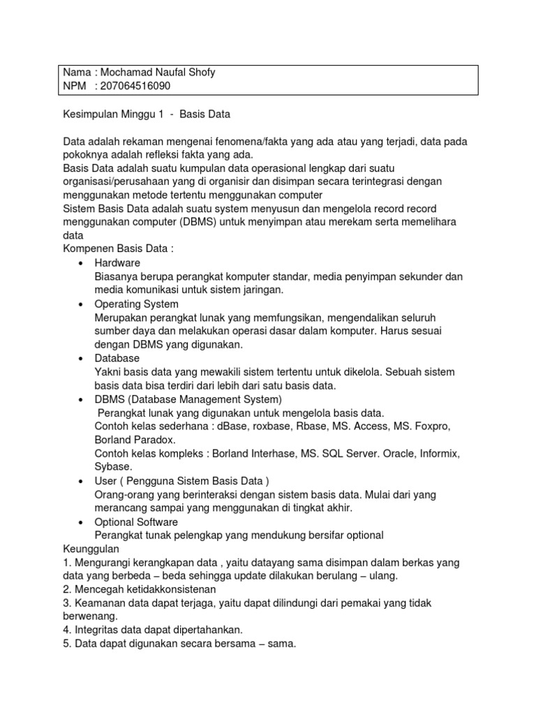 Pengantar Sistem Basis Data dan Komponennya | PDF