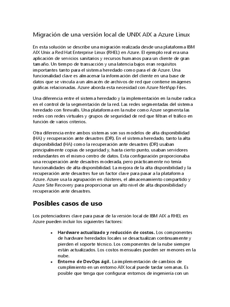 Migración De Una Versión Local De Unix Aix A Azure Linux Pdf Microsoft Azure Computación