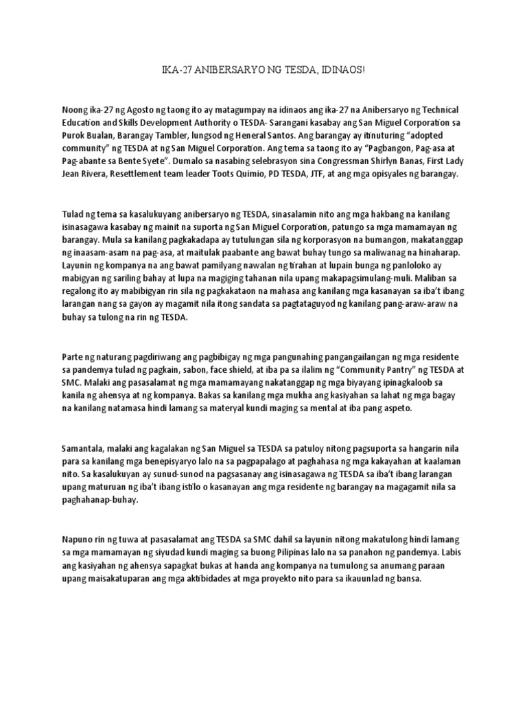 Tesda Anniversary | PDF