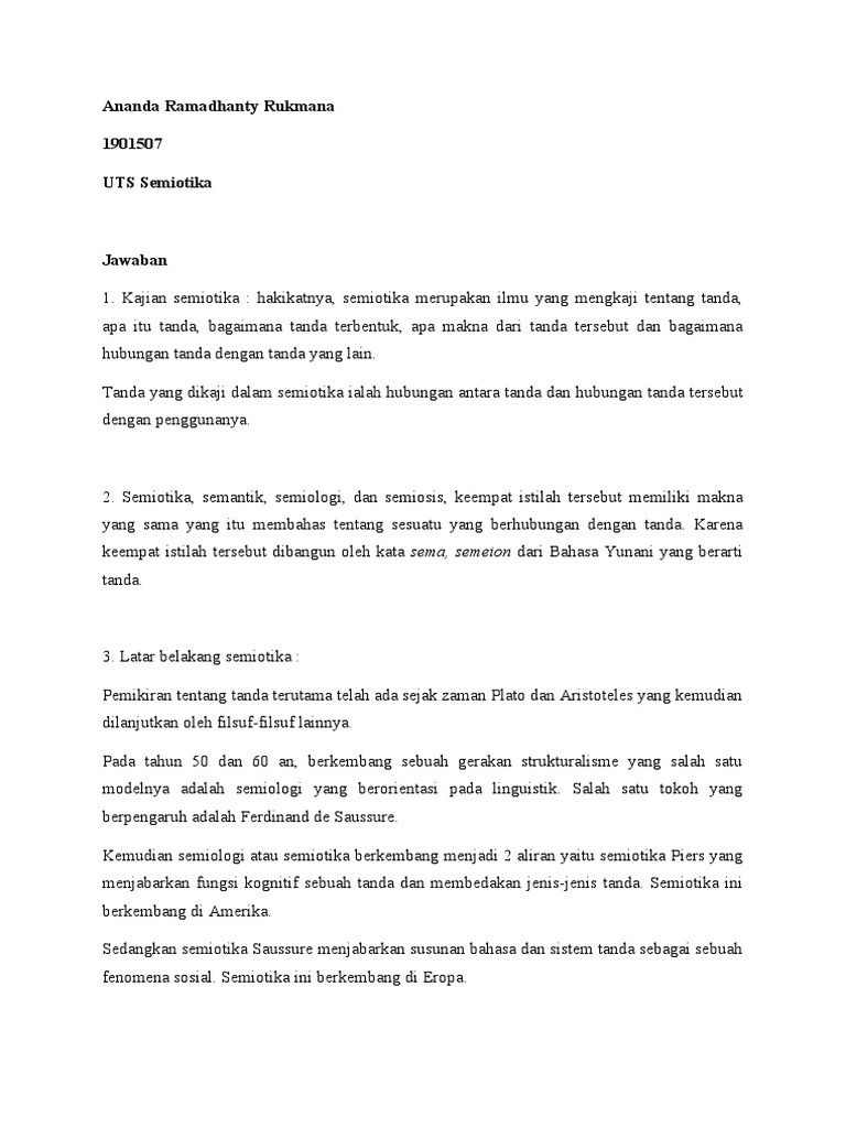 UTS Semiotika | PDF | Filsafat | Sains & Matematika