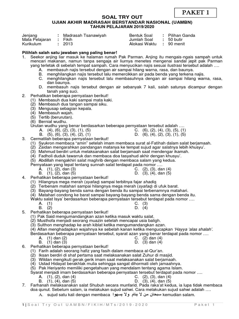 Soal Try Out Fikih Paket 1 | PDF | Agama & Spiritualitas