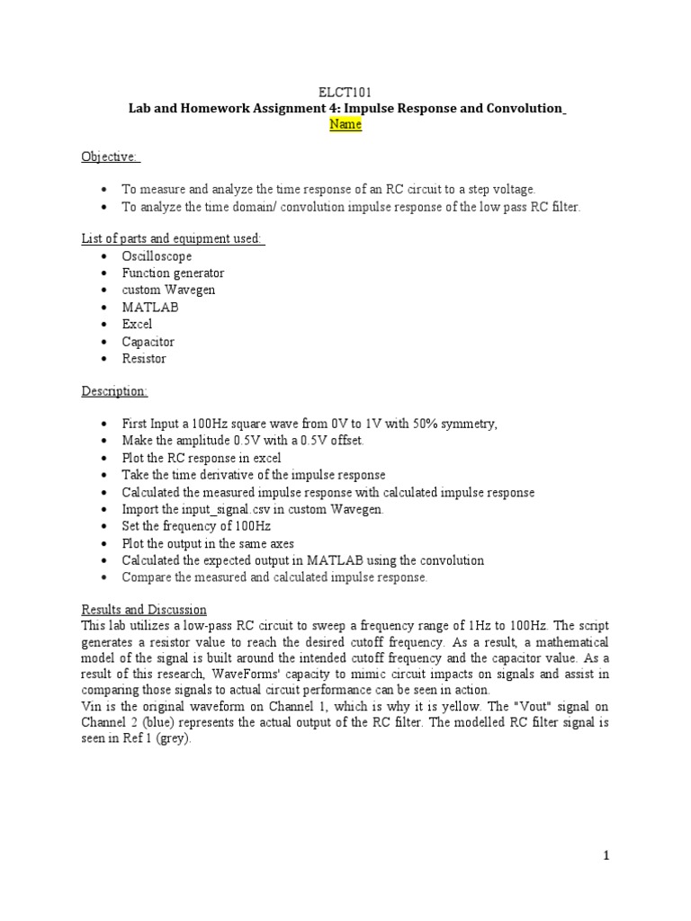 Lab and Homework Assignment 4: Impulse Response and Convolution | PDF