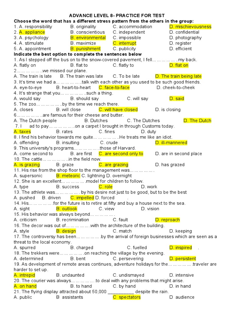 Advance Level 8 Practice Test Questions | PDF | Moon | Eclipse