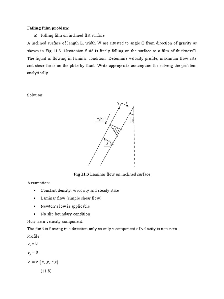 Falling Film Problem:: V V Vxyzt | PDF | Fluid Dynamics | Shear Stress