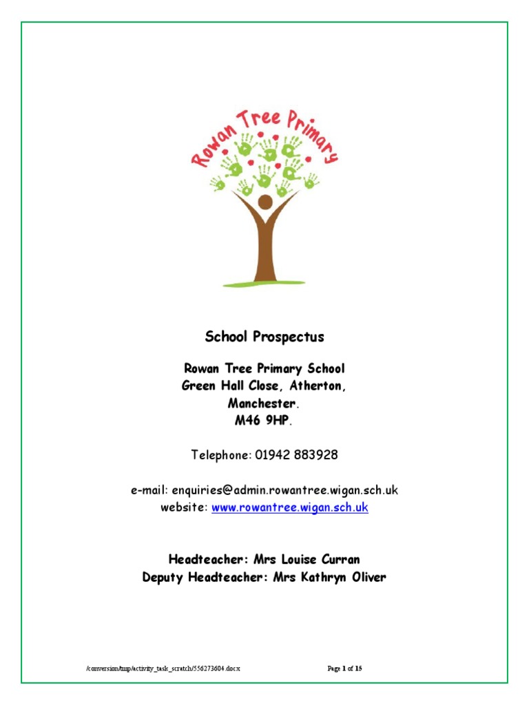 School Prospectus: Rowan Tree Primary School Green Hall Close, Atherton ...