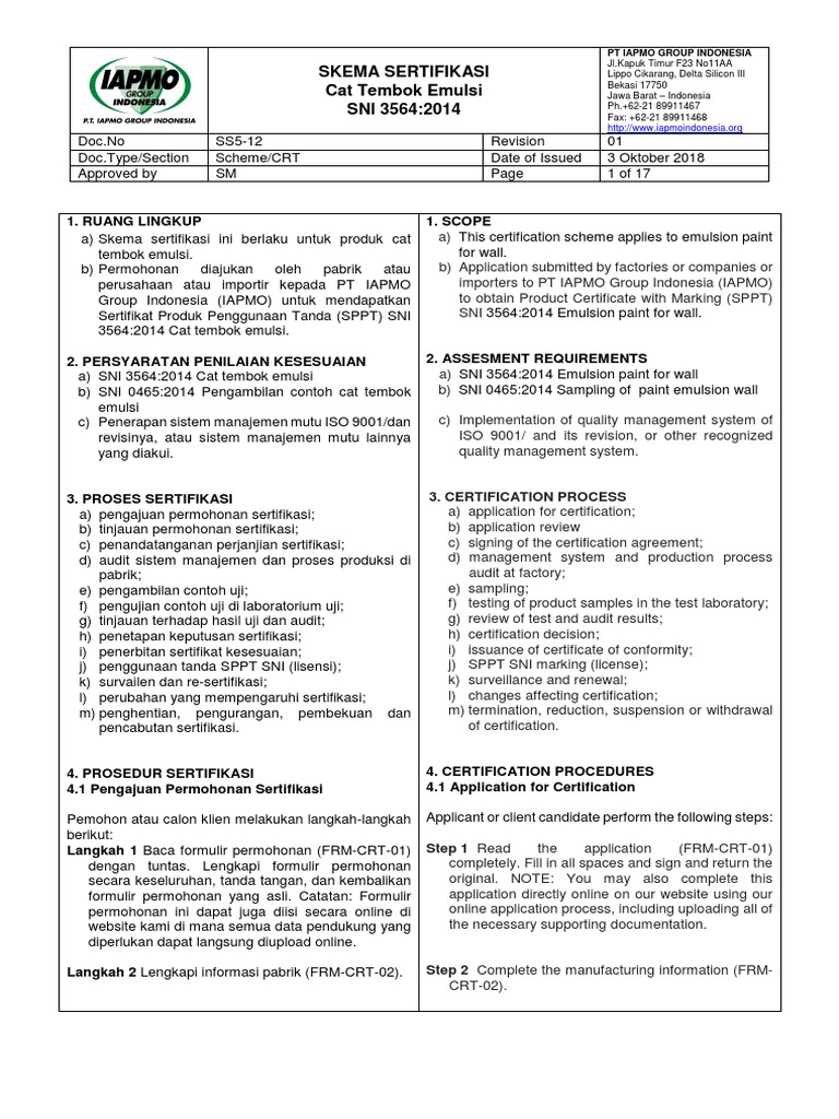 ss5 12 Cat Tembok Emulsi Sni 3564 r01 | PDF | Audit | Business Process