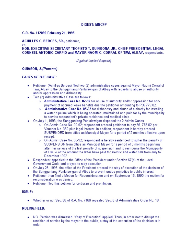 Facts of The Case:: (Against Implied Repeals) | PDF | Repeal | Justice