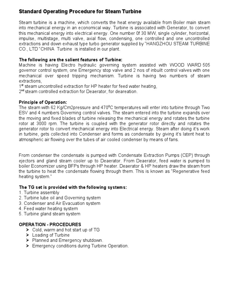 Turbine Start-Up SOP | PDF | Turbine | Pump