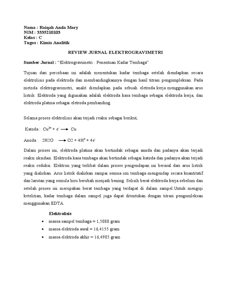 Review Jurnal Elektrogravimetri Tembaga | PDF | Metode & Bahan Ajar ...