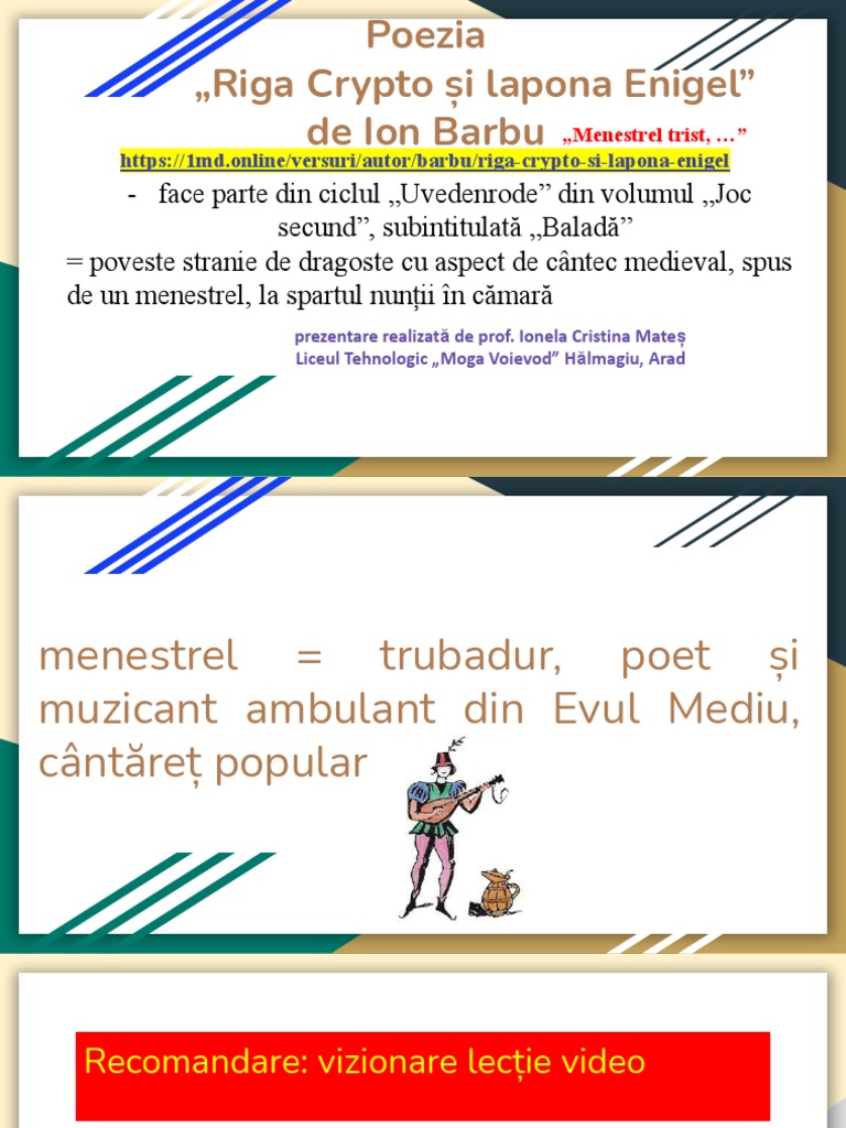 Poezia Riga Crypto Și Lapona Enigel" de Ion Barbu | PDF