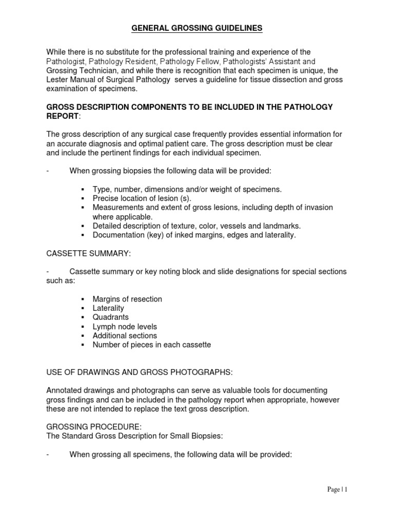 Grossing Guidelines for Pathology Specimens | PDF | Pathology | Biopsy