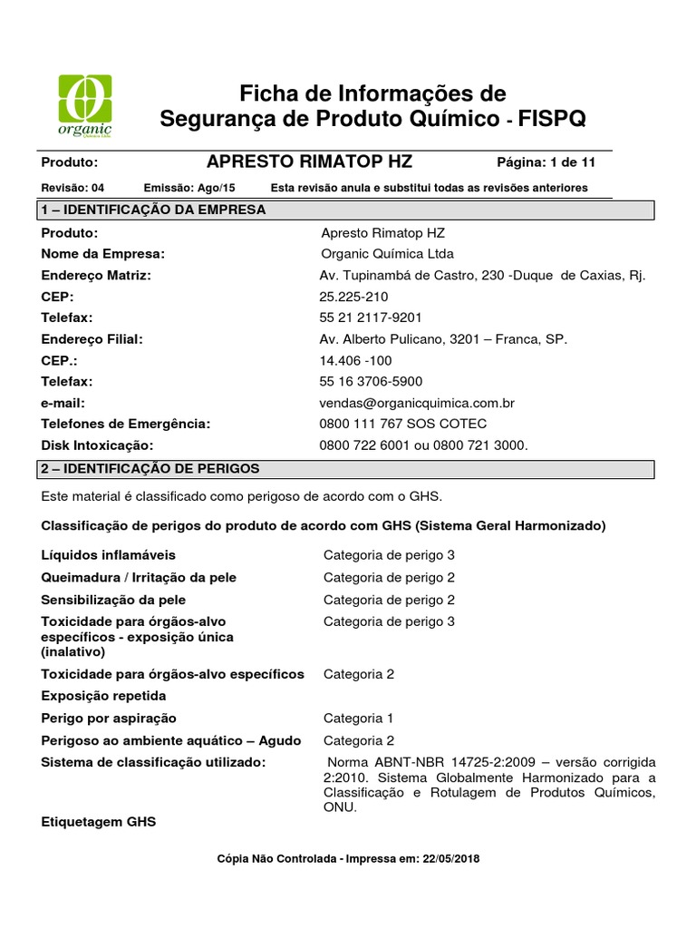 Fispq Rimatop HZ | PDF | Embalagem e rotulagem | Desperdício