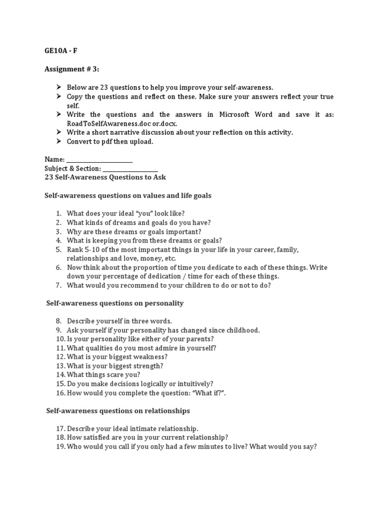 GE10A Assignment No. 3 ROAD TO SELF-DISCOVERY | PDF