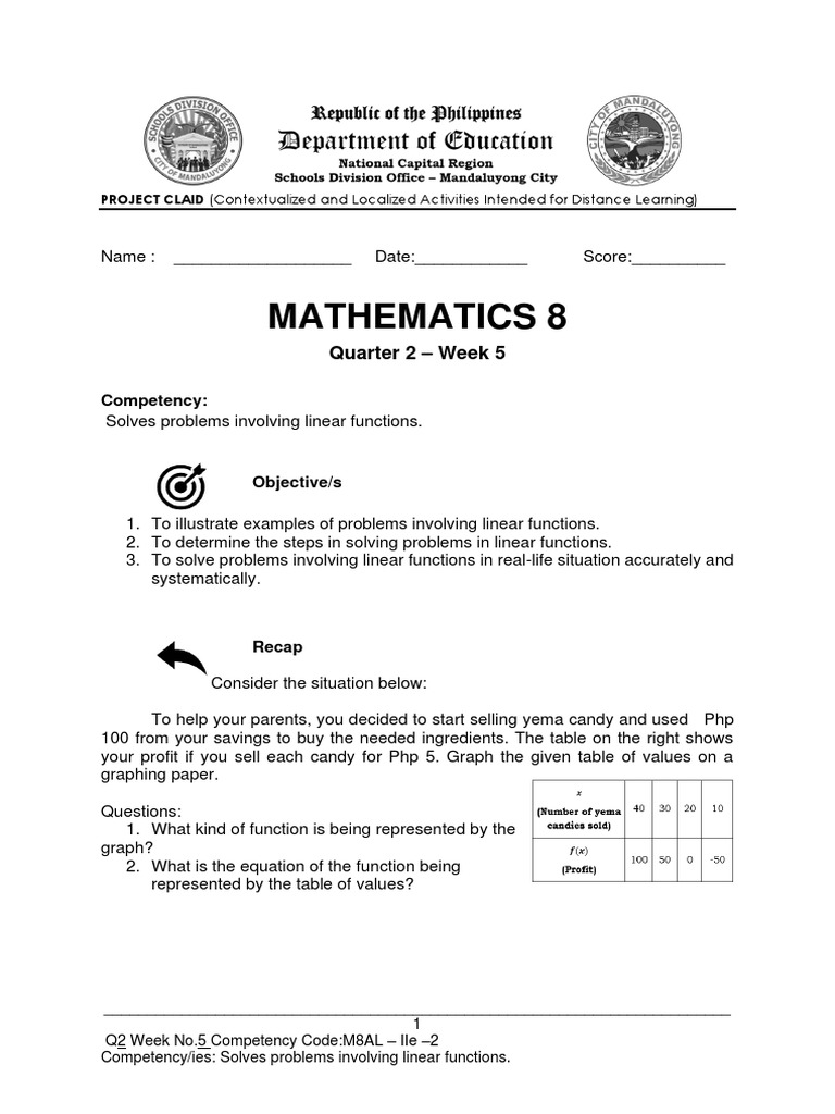 Math Week 5 | PDF | Function (Mathematics) | Equations