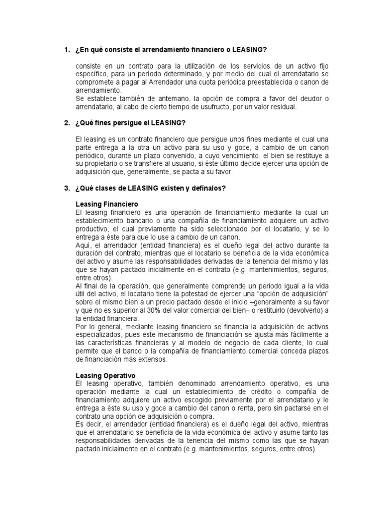 Taller Leasing y Factoring | PDF | Arrendamiento | Bancos