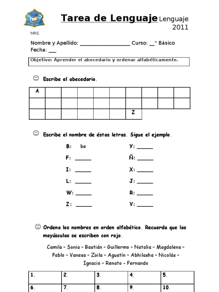Tarea-El Abecedario y Orden Alfabético | PDF