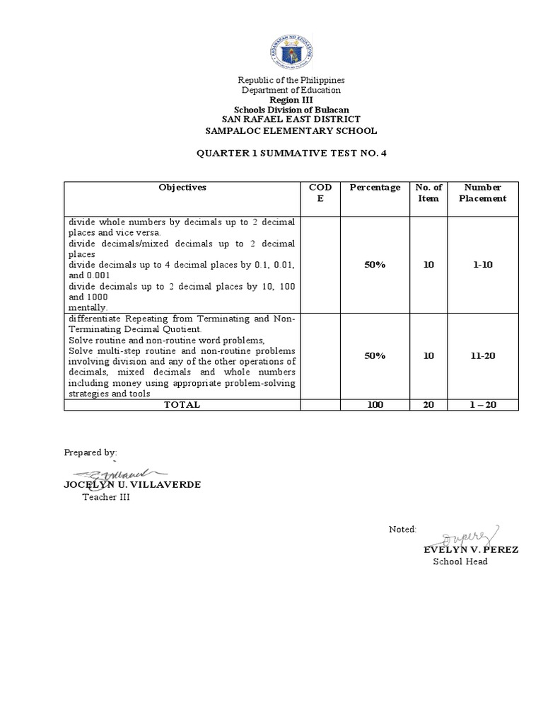 4TH Summative Test in Math | PDF | Mathematics