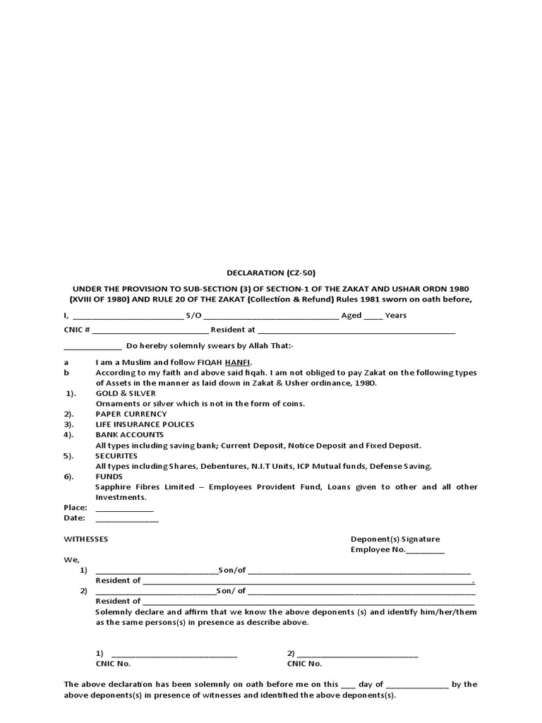 Zakat Declaration Format | PDF
