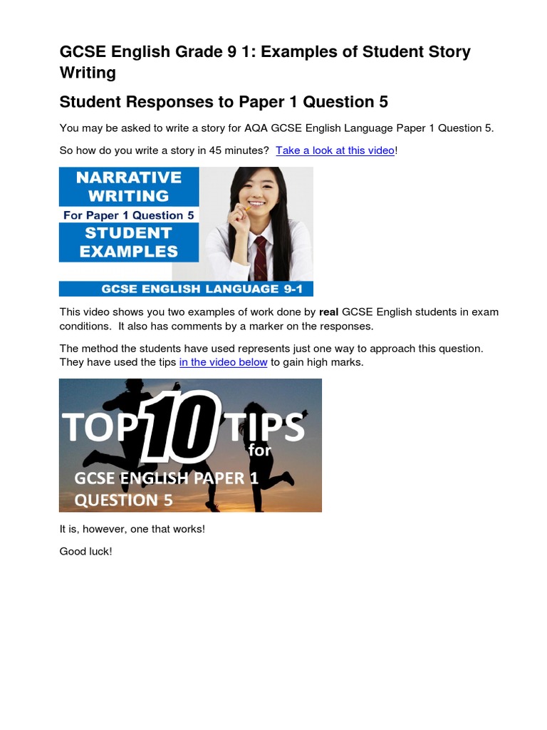 GCSE English Examples of Student Story Writing | PDF