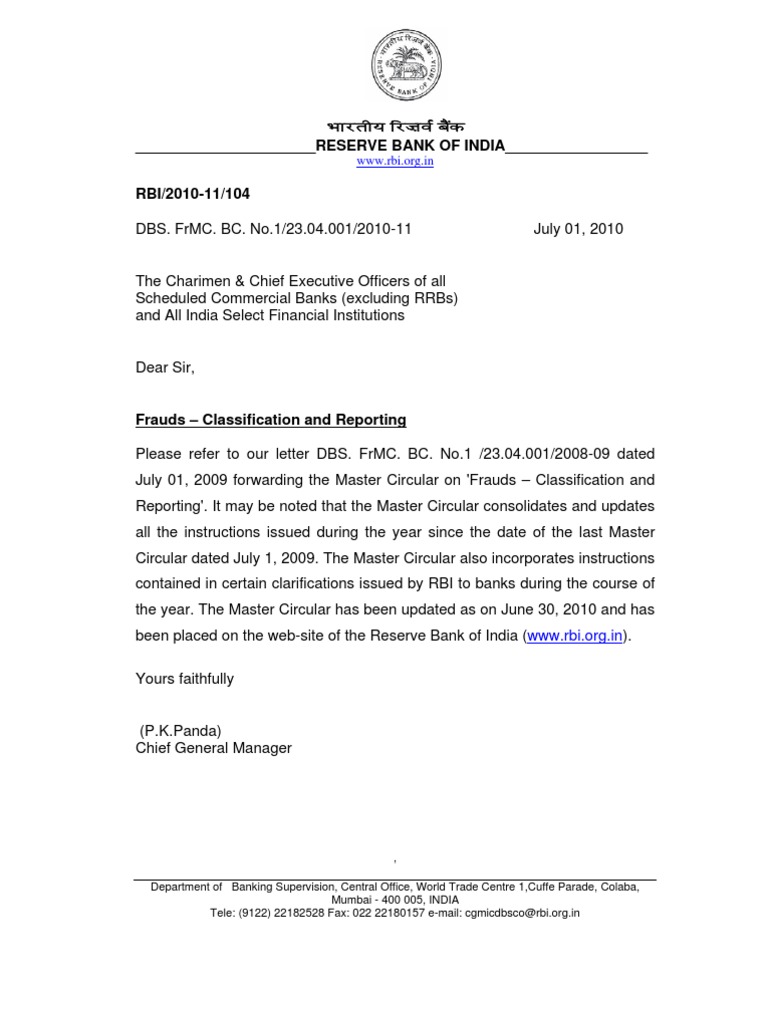 Fraude Reporting | PDF | Reserve Bank Of India | Fraud