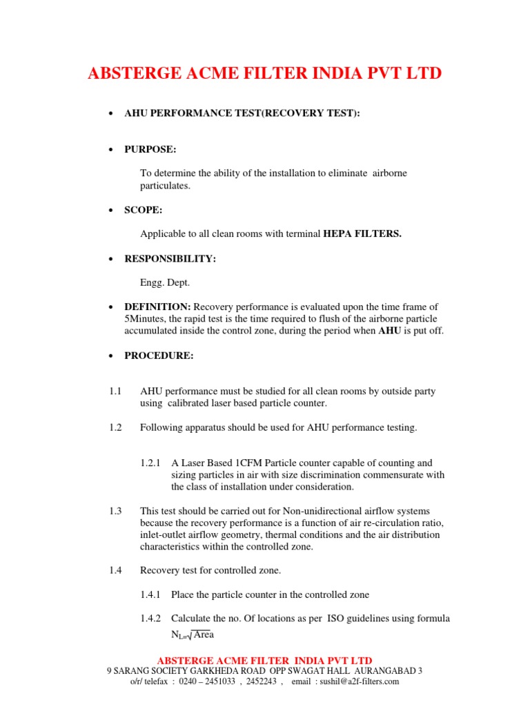 Clean Room AHU Recovery Test Guide | PDF | Nature | Teaching Mathematics