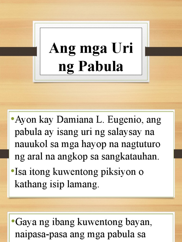 FILIPINO 9 Ang Mga Uri NG Pabula | PDF