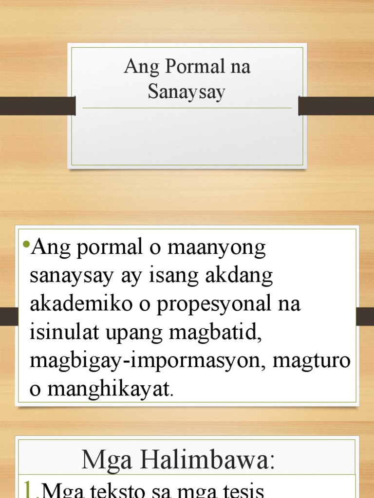 FILIPINO 9 Ang Pormal Na Sanaysay | PDF