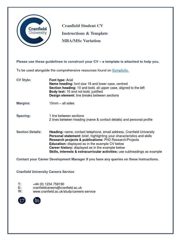 2020 MBA MSC CV Template | Download Free PDF | Employment ...