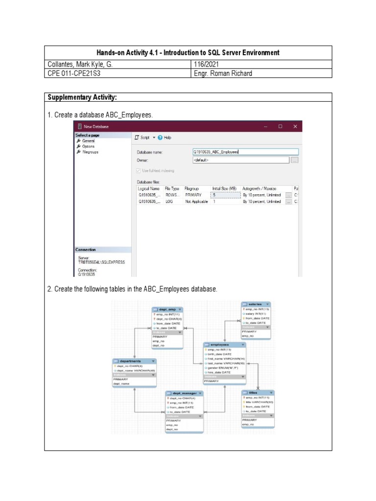 Hands-On Activity 4.1 - Introduction To SQL Server Environment | PDF