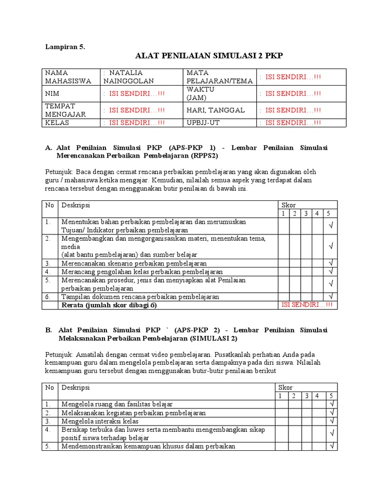 Alat Penilaian Simulasi 2 PKP Kelas A | PDF