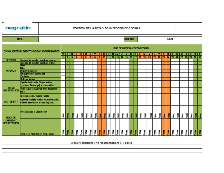 Check List Limpieza de Oficina | PDF