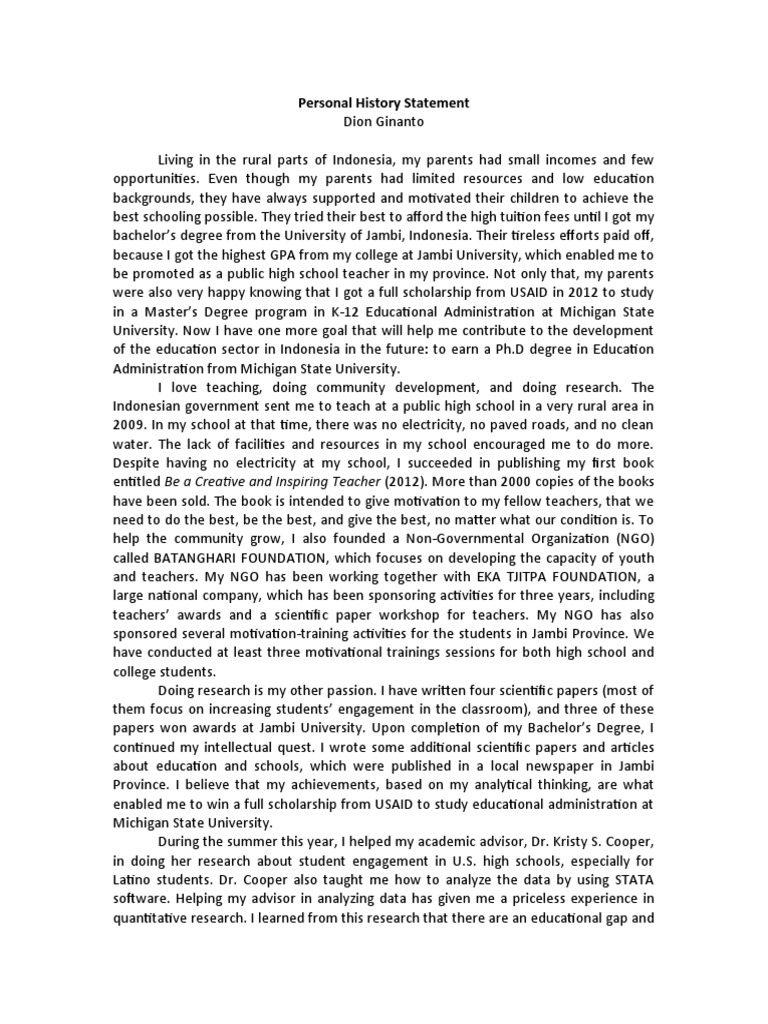 Personal History Statement | PDF | Teachers
