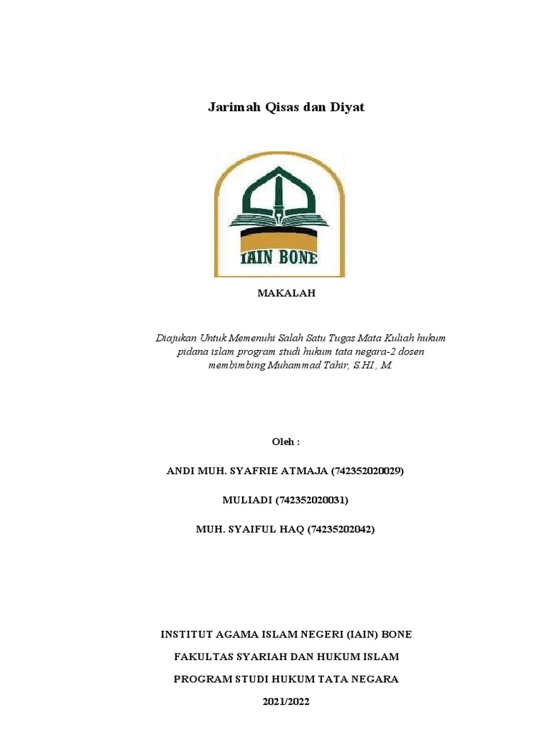 Kelompok 1 Tugas Jarimah Qisas Dan Diyat | PDF | Politik | Ilmu Sosial
