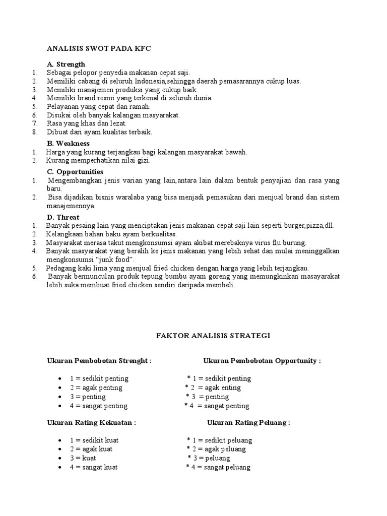 Analisis Swot Pada KFC | PDF
