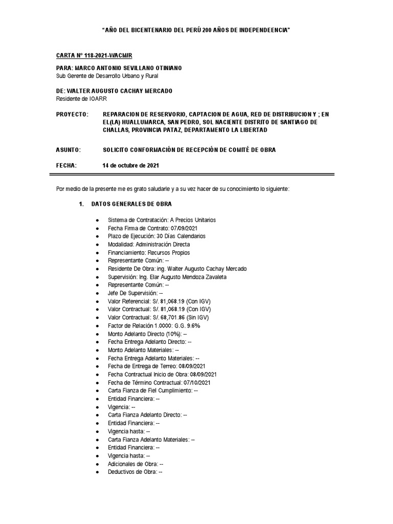 Solicitud - de Comite de Recepción | PDF | Ingeniero civil | Sectores Economicos